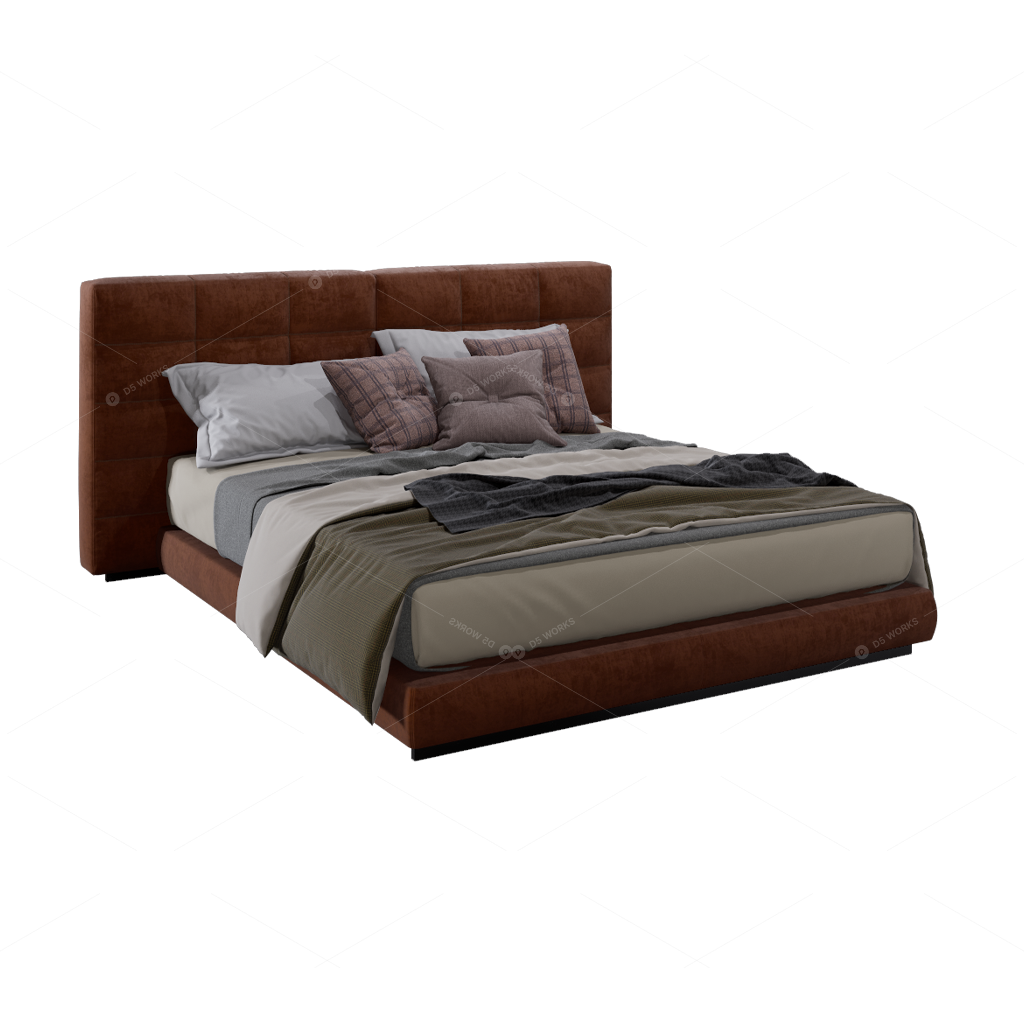 Double Bed Modern brown leather color matching double bed