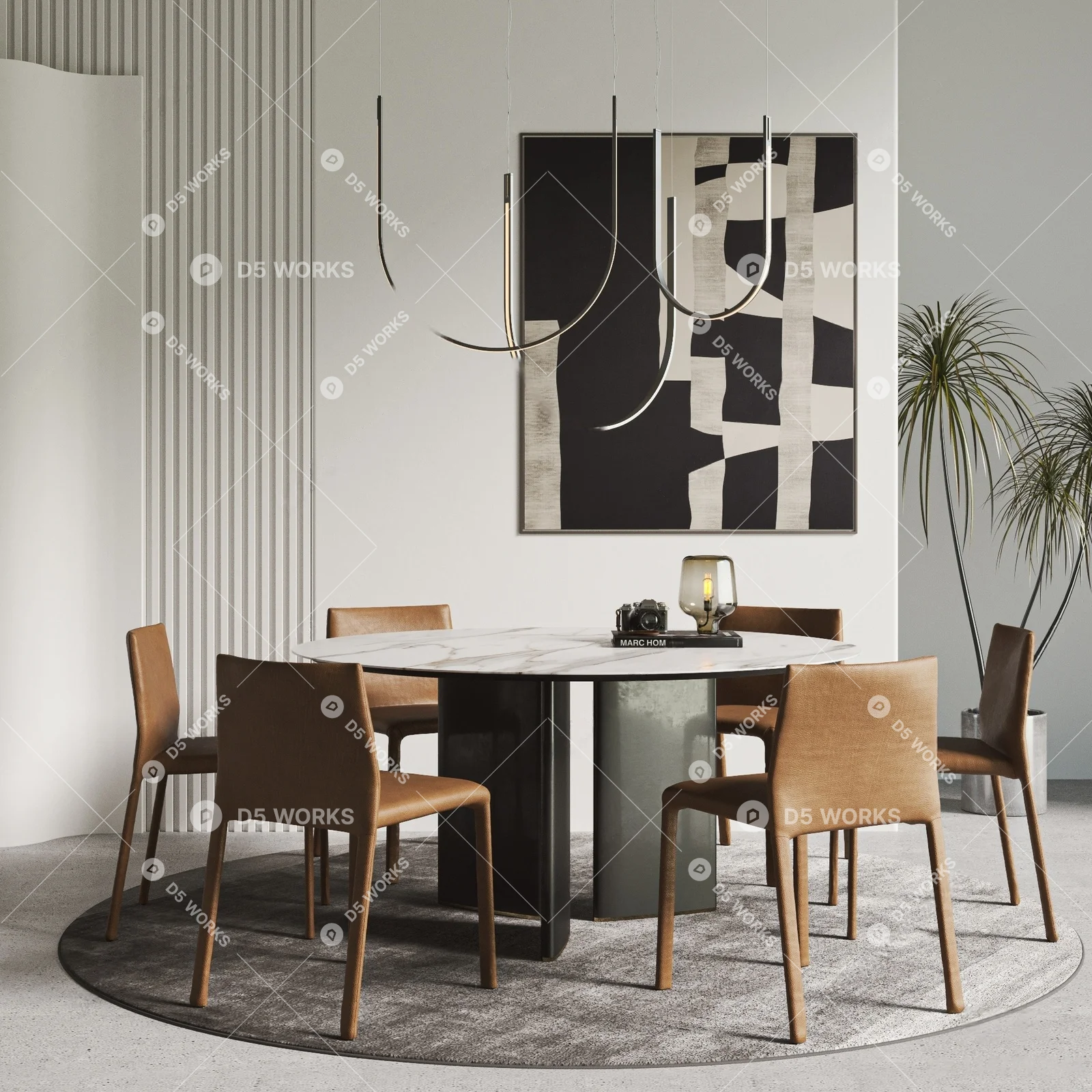 Modern Dining Table & Chairs Set 3D Model .skp